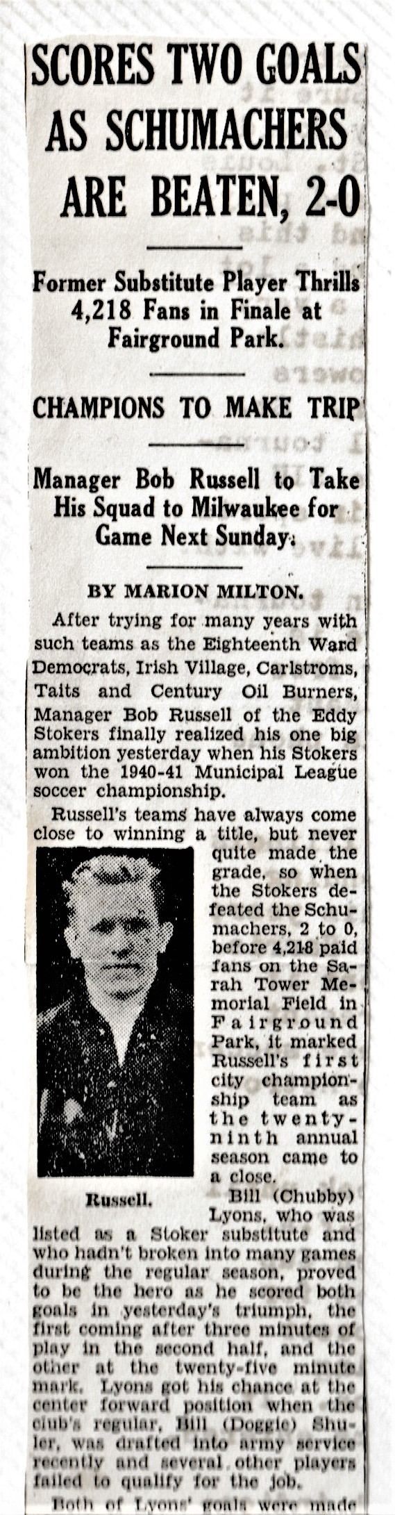 Russell, Bob 1977 - St. Louis Soccer Hall of Fame