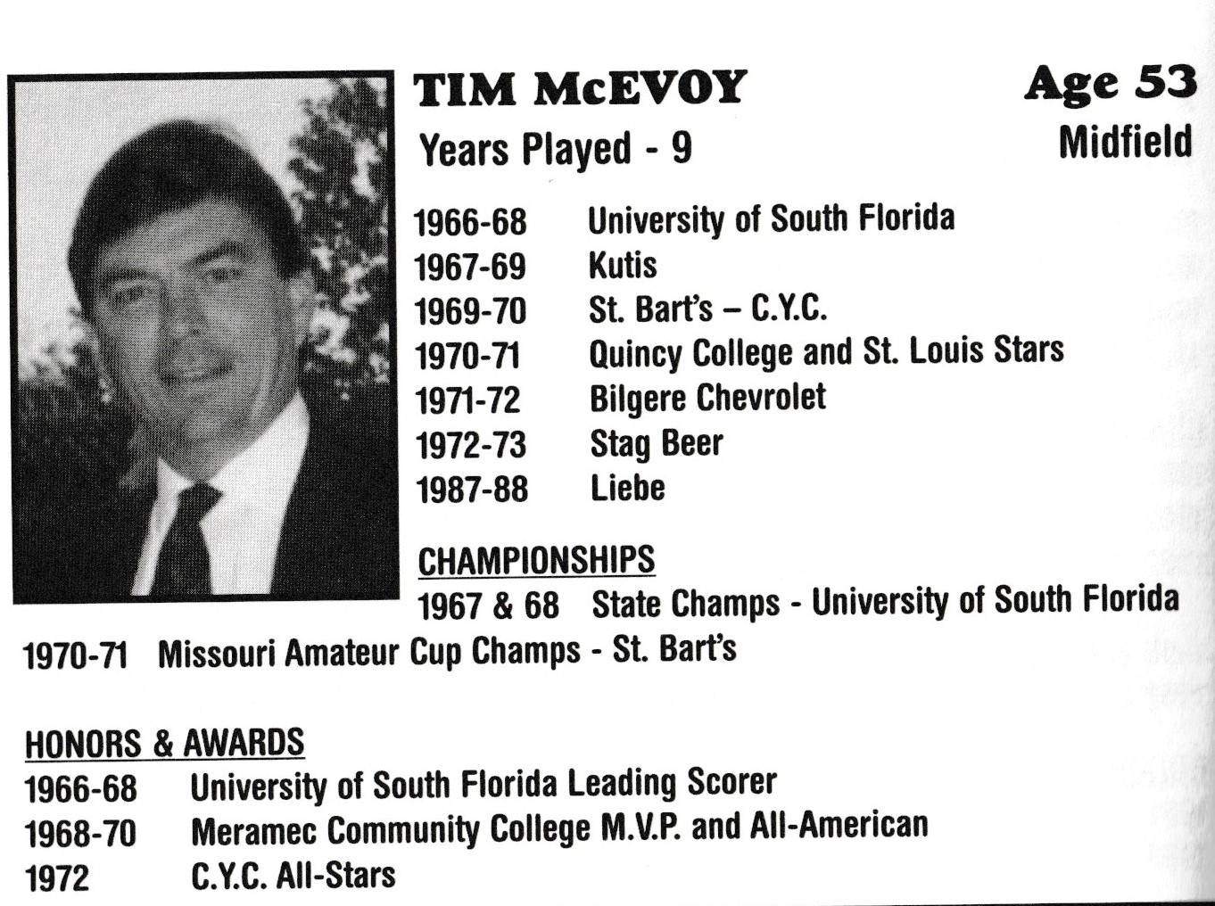 McEvoy, Tim 2002 - St. Louis Soccer Hall of Fame
