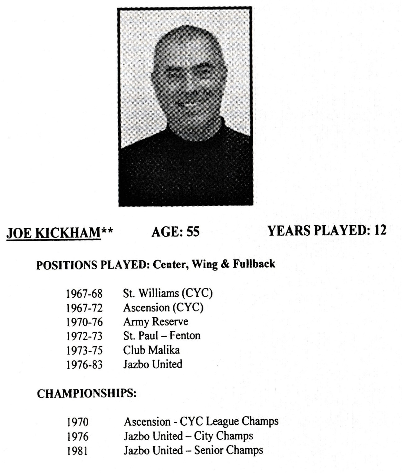 Kickham, Joe 2008 - St. Louis Soccer Hall of Fame