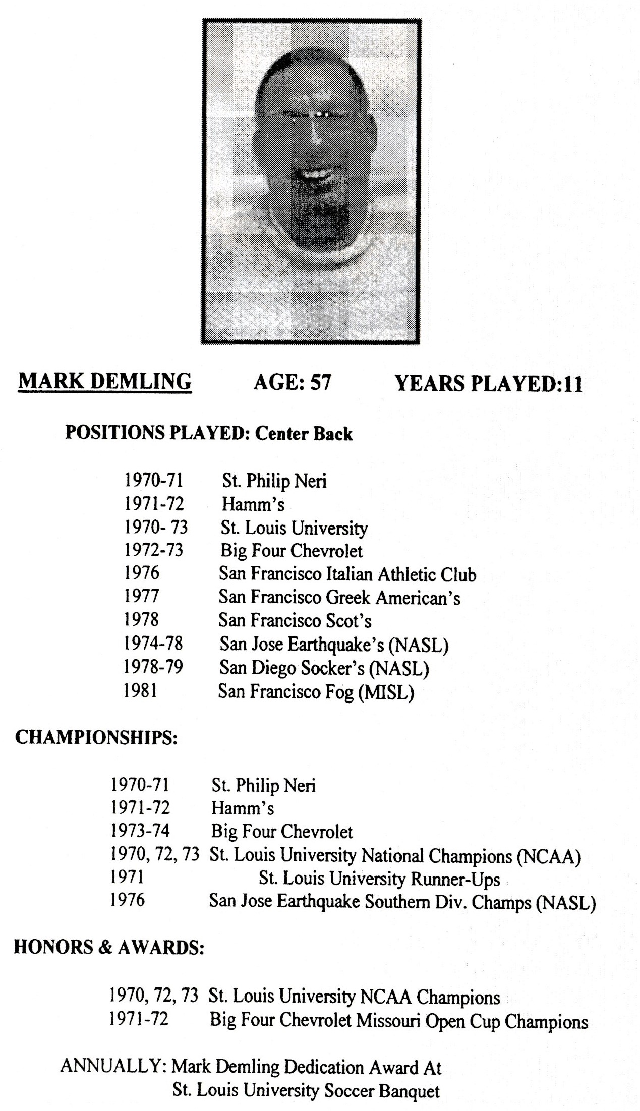 Demling, Mark 2008 - St. Louis Soccer Hall of Fame