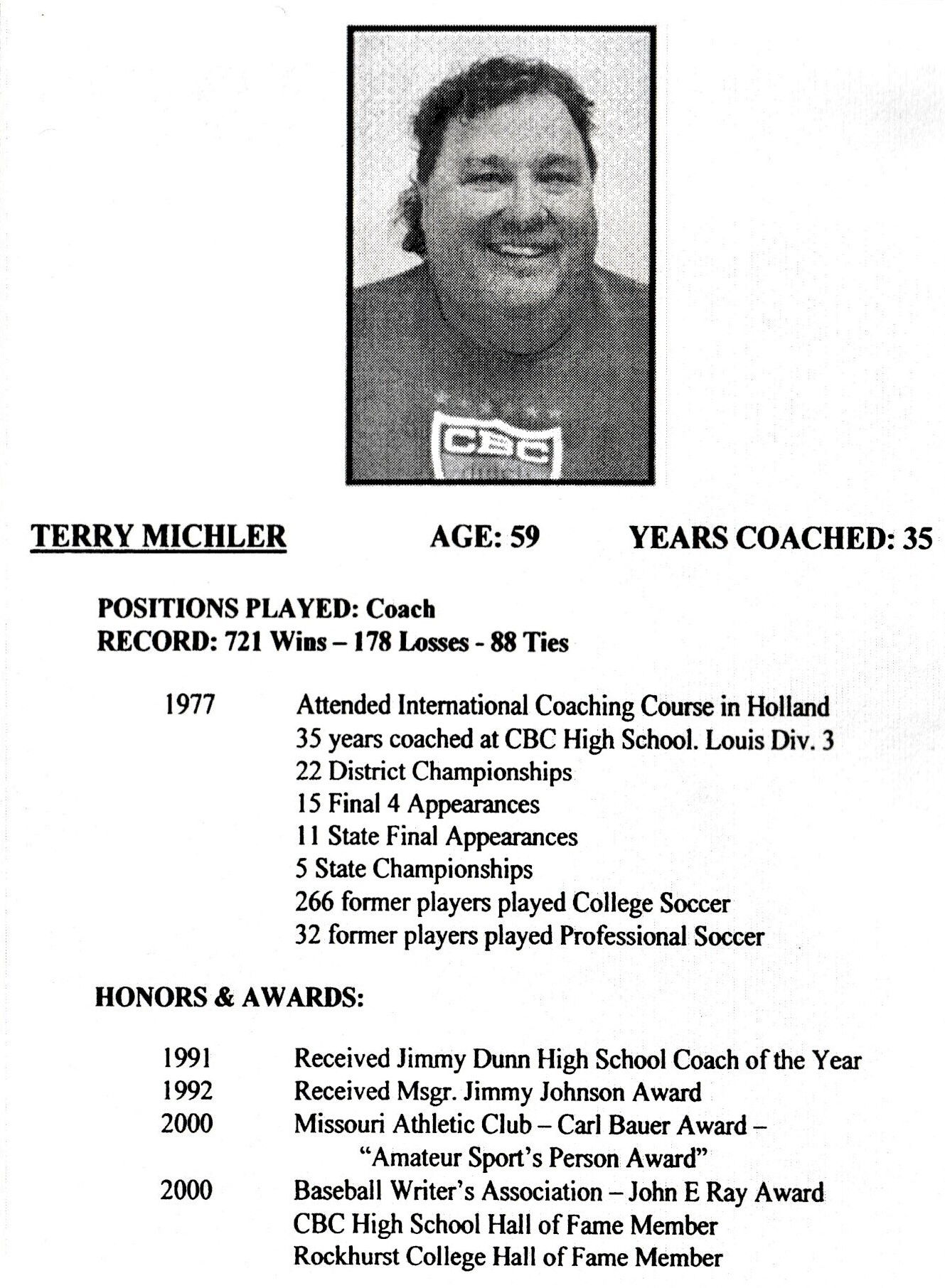 Michler, Terry 2008 - St. Louis Soccer Hall of Fame