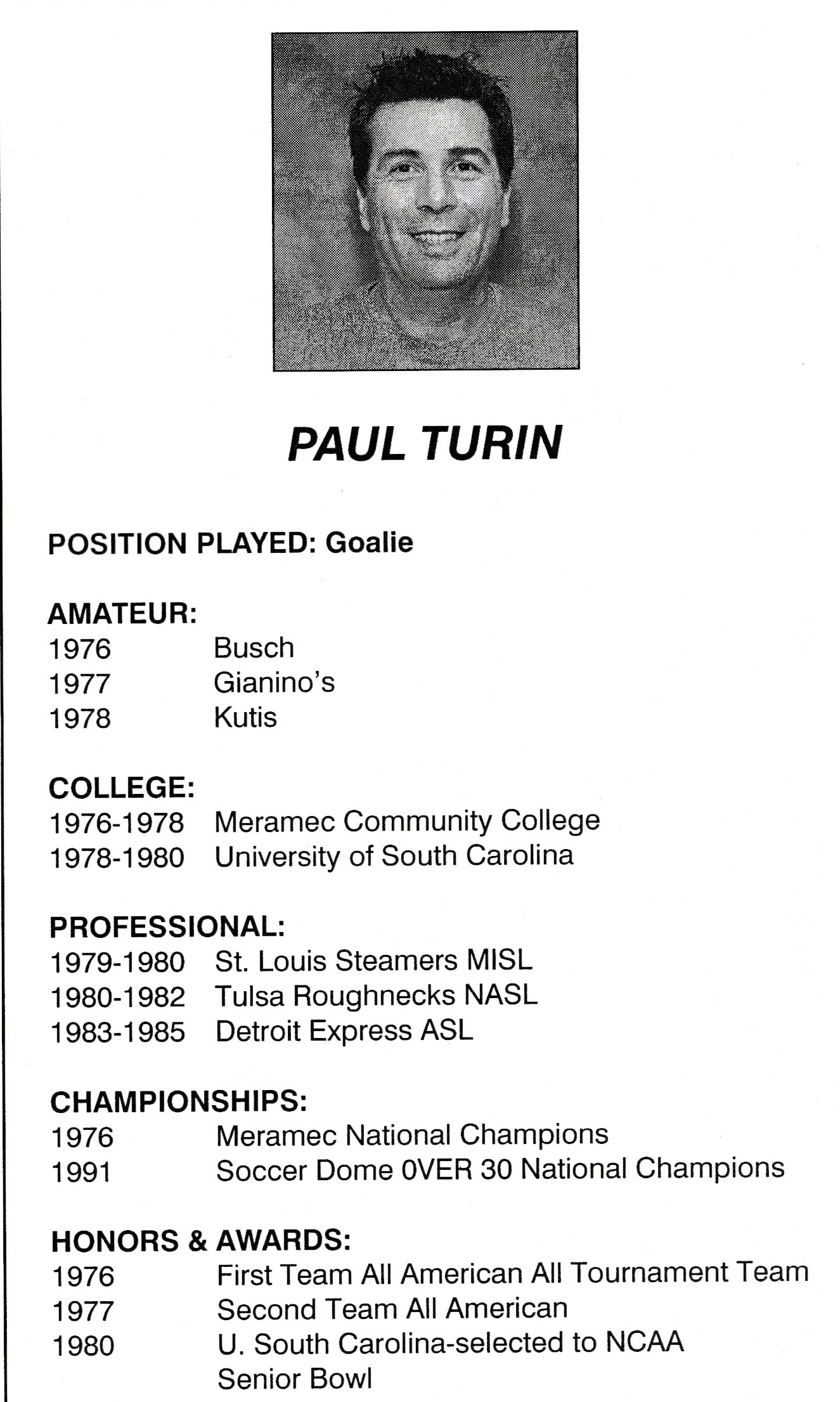 Turin, Paul 2011 - St. Louis Soccer Hall of Fame