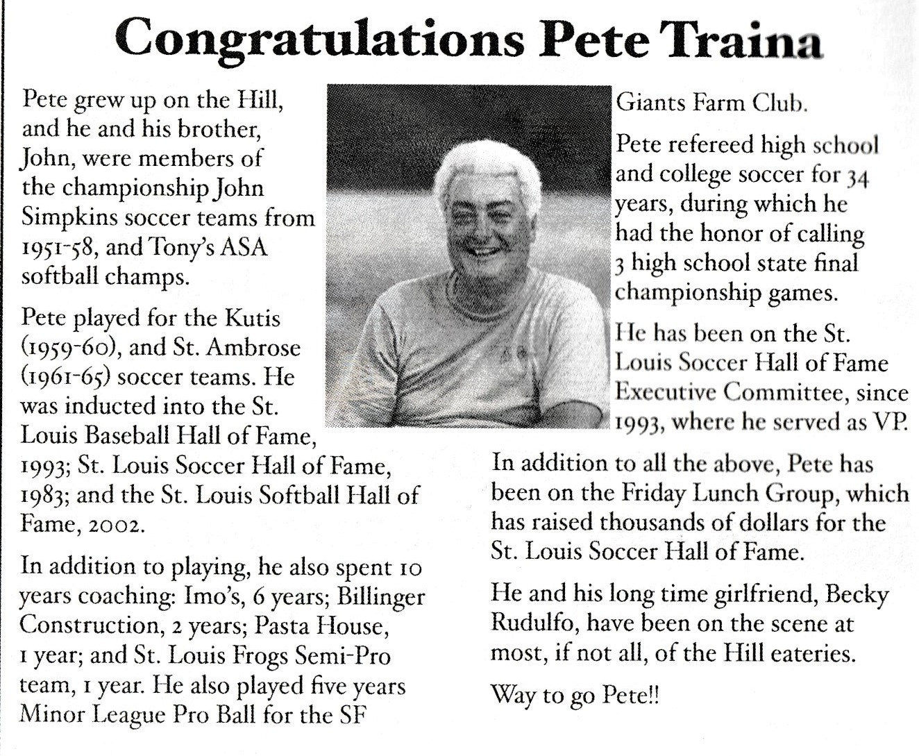 Traina, Pete 1983 - St. Louis Soccer Hall of Fame